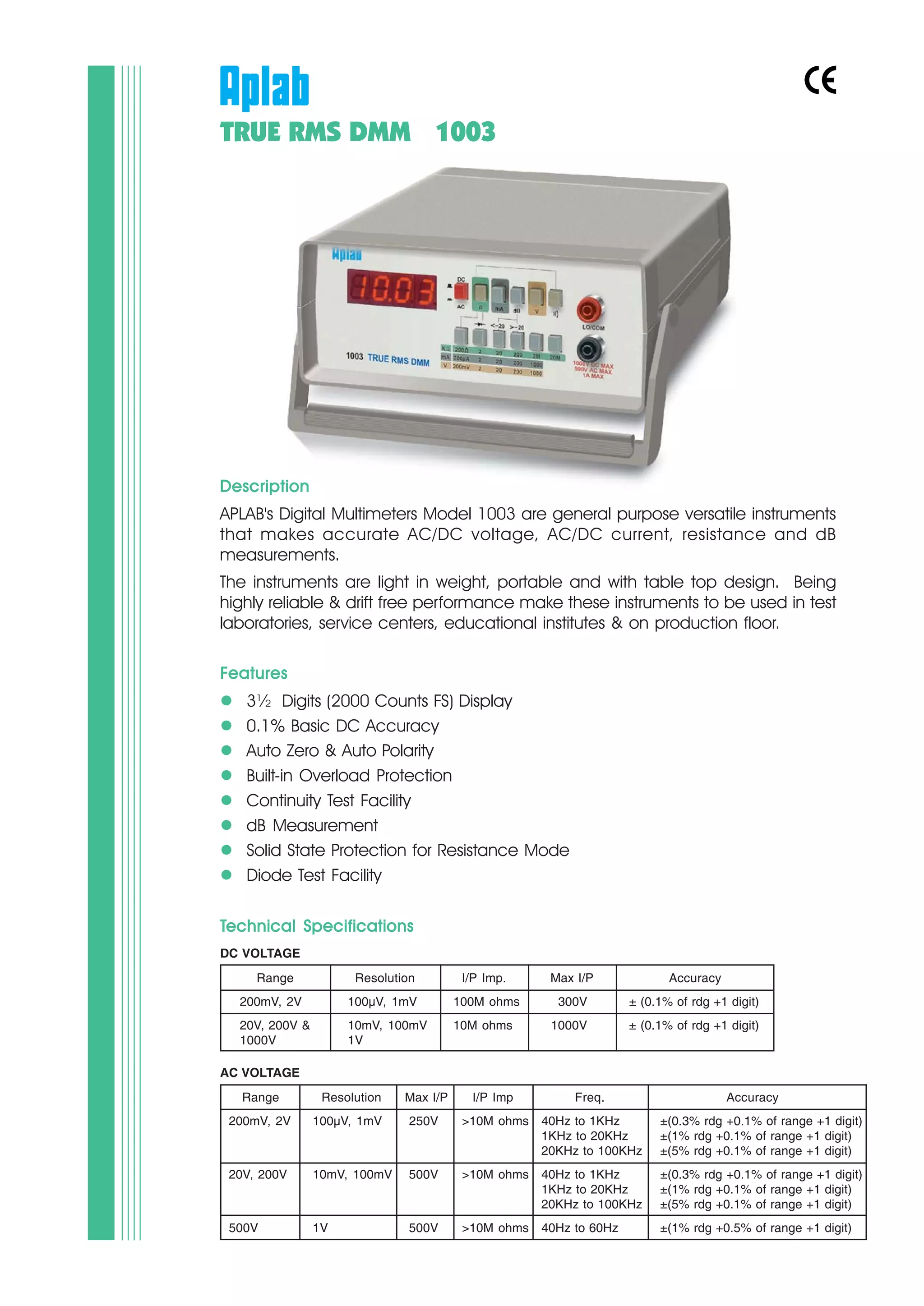 Aplab Model 1003 True RMS DMM | PDF
