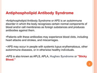 APLA SYNDROME SEMINAR PHARMACY PRESENTATION | PPTX