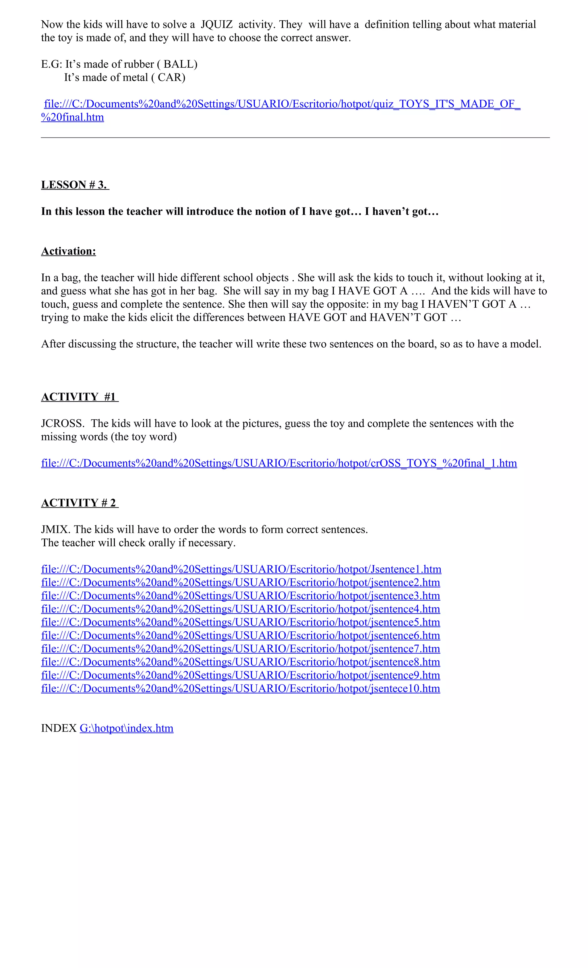 Assignment nº 2 HOT POTATOES ACTIVITIES | PDF