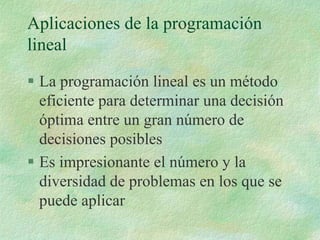 Aplicaciones de programacion lineal | PPTX | Programming Languages | Computing