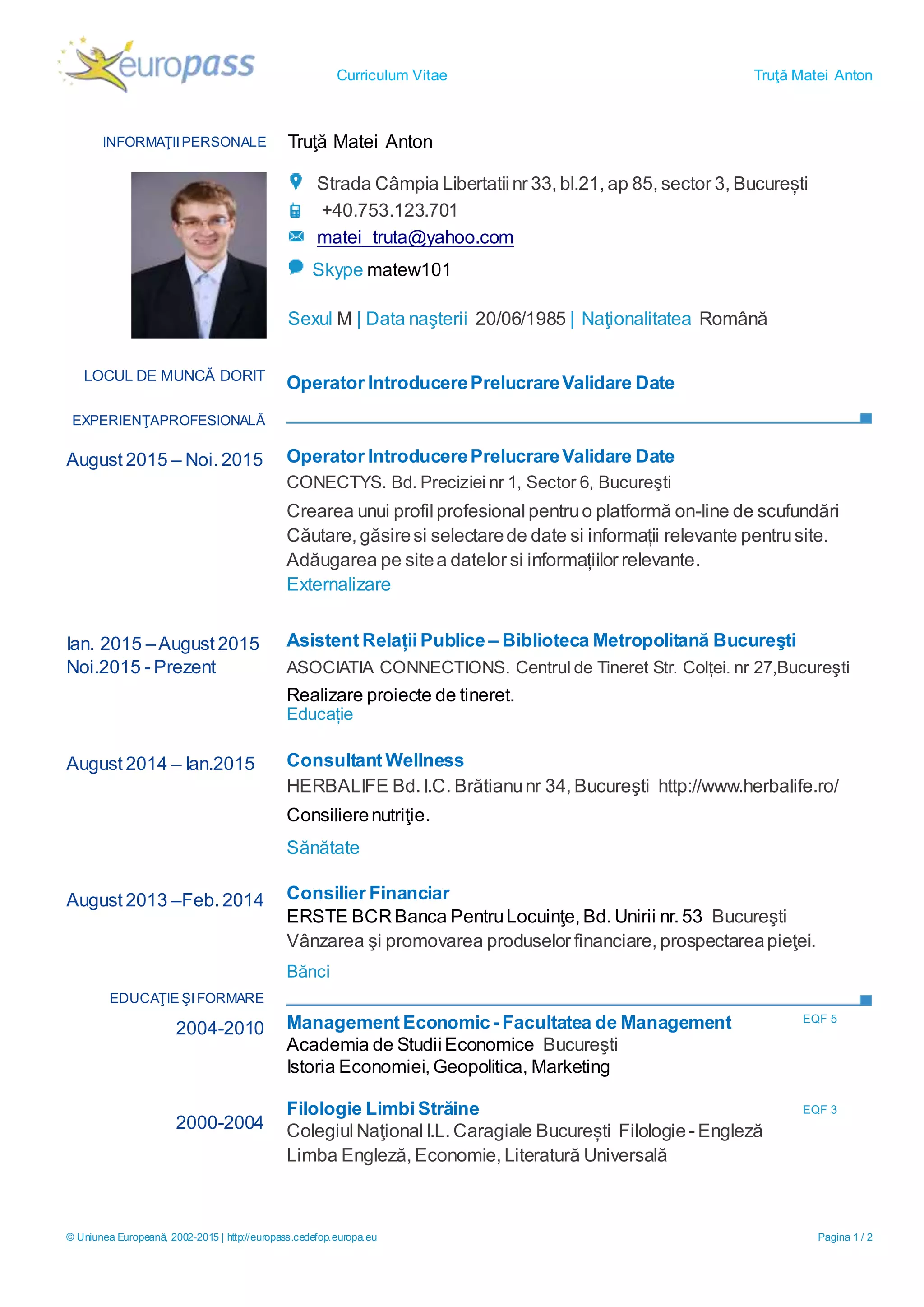 Curriculum Vitae Romanian | DOCX