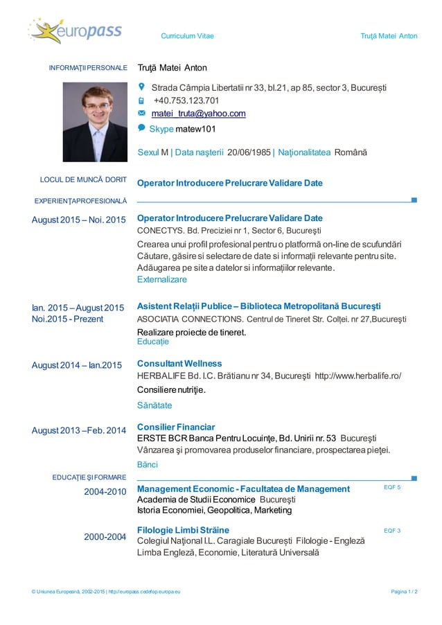 Curriculum Vitae Romanian | DOCX