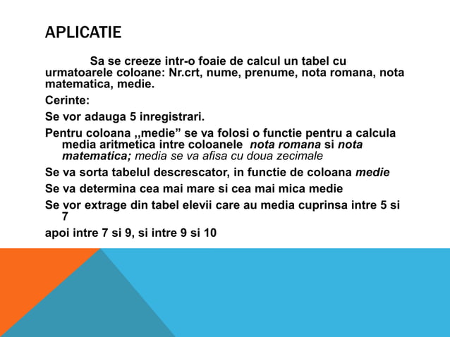 Aplicatii excel | PPTX