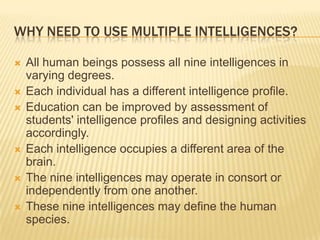 Aplication of multiple intelligence theory in teaching and | PPTX