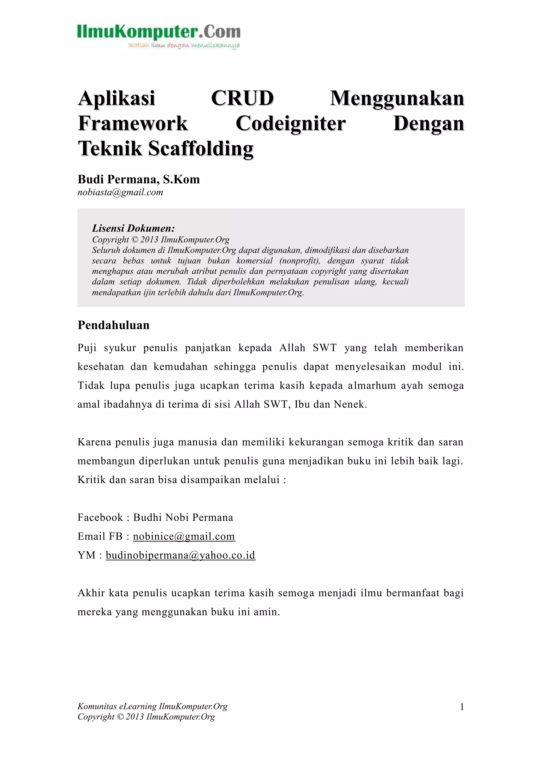 Aplikasi crud-menggunakan-framework-codeigniter-dengan-teknik-scaffolding | PDF