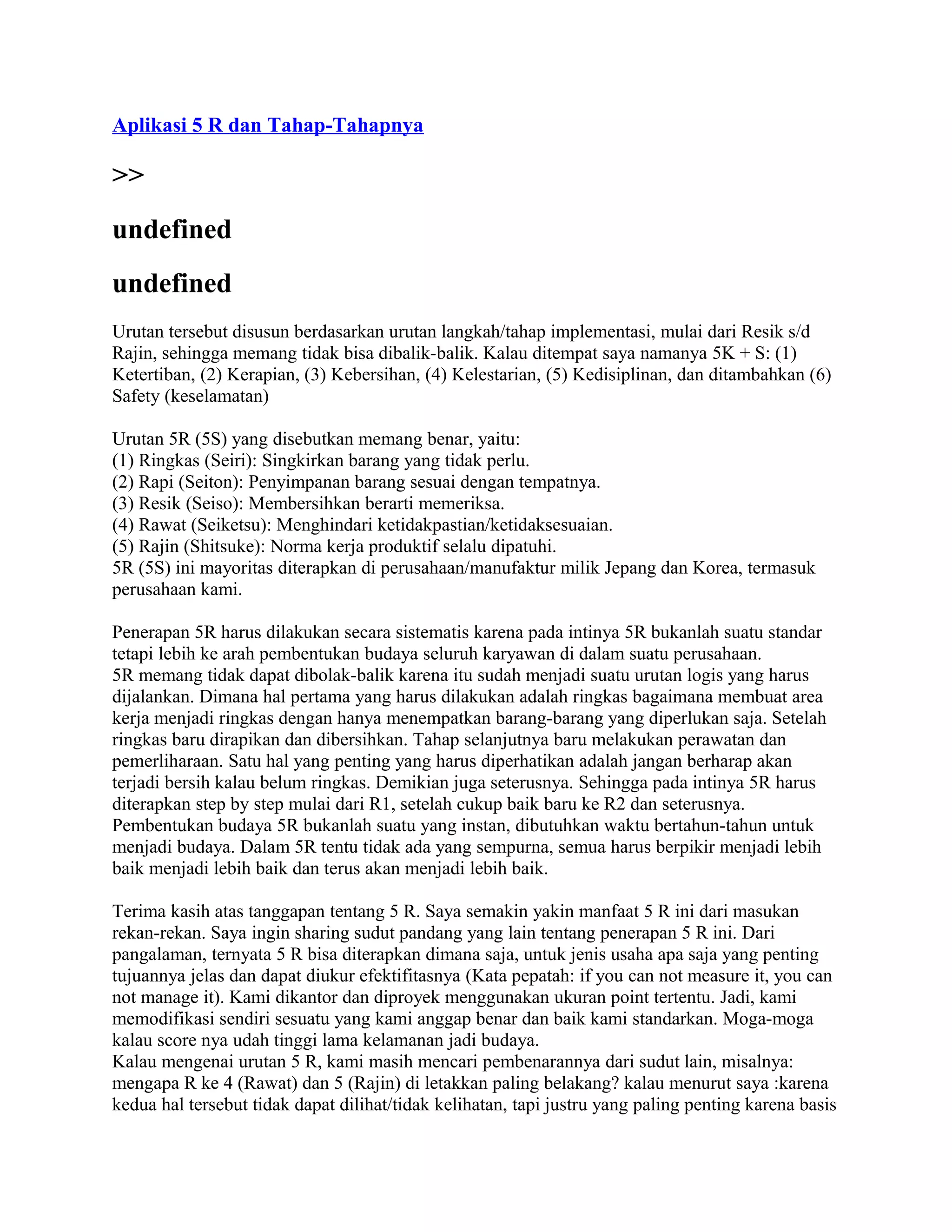 Aplikasi 5R dan tahap-tahapnya | DOC