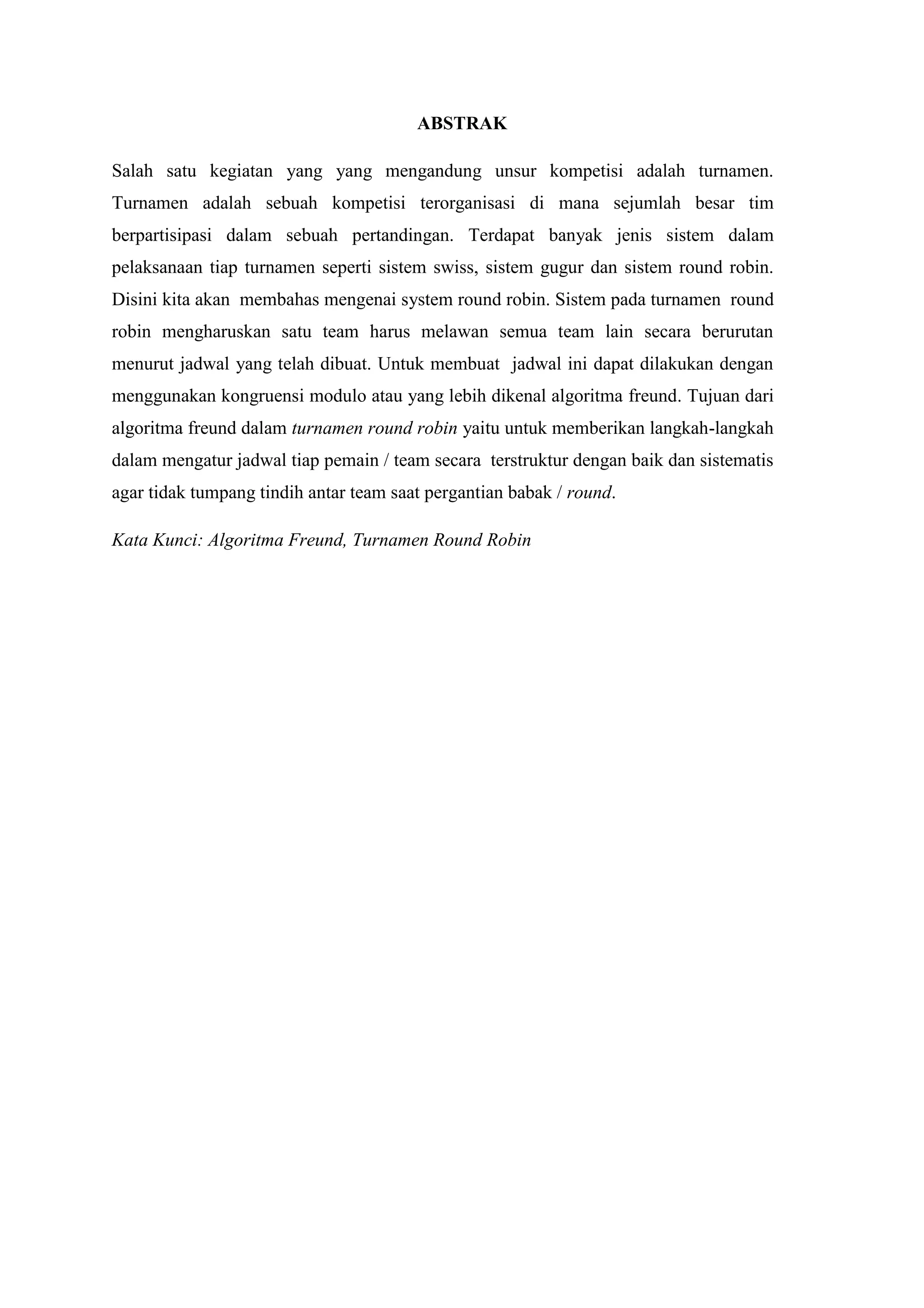 Aplikasi algoritma fruend dalam turnamen round robin | DOCX