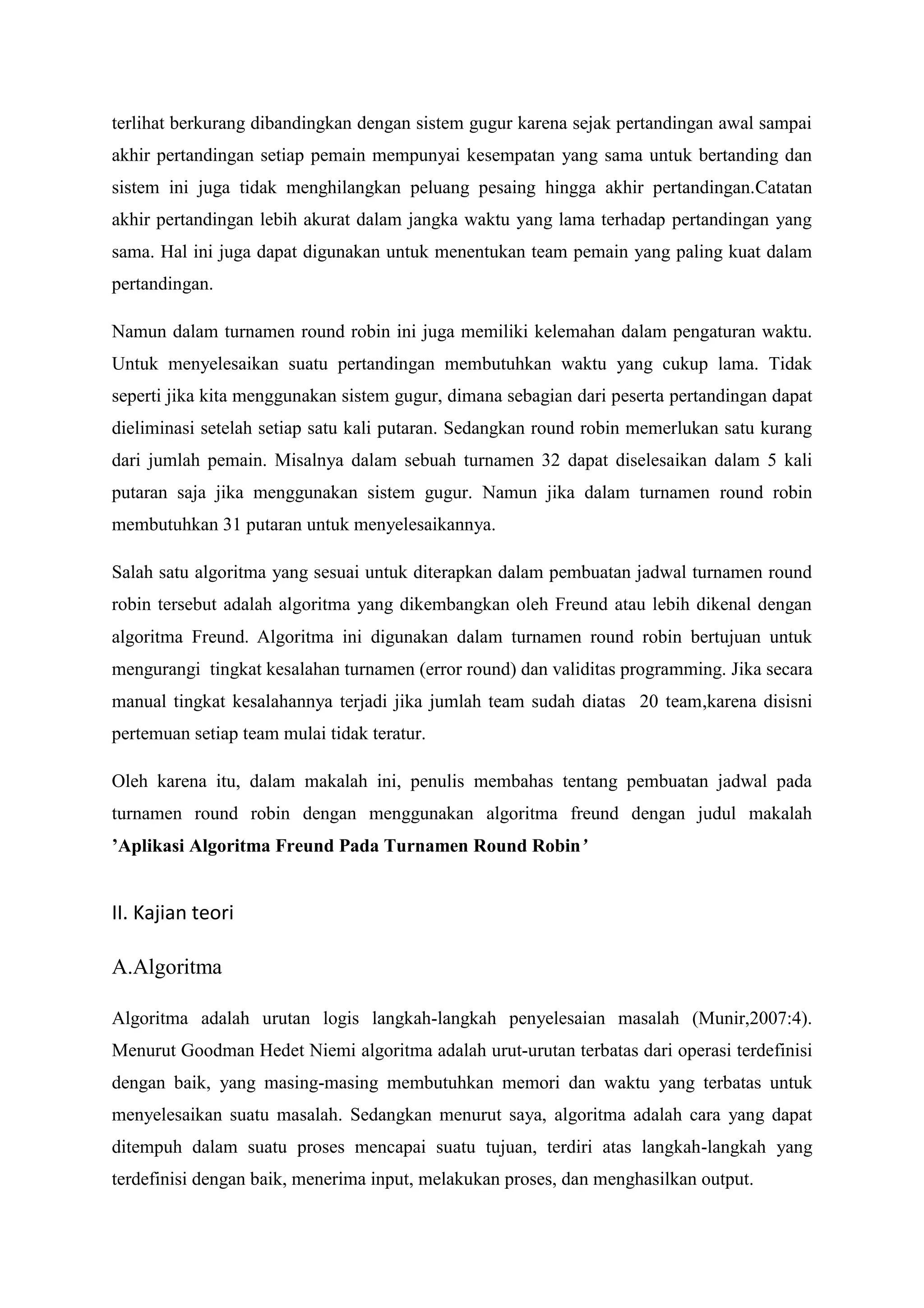 Aplikasi algoritma fruend dalam turnamen round robin | DOCX