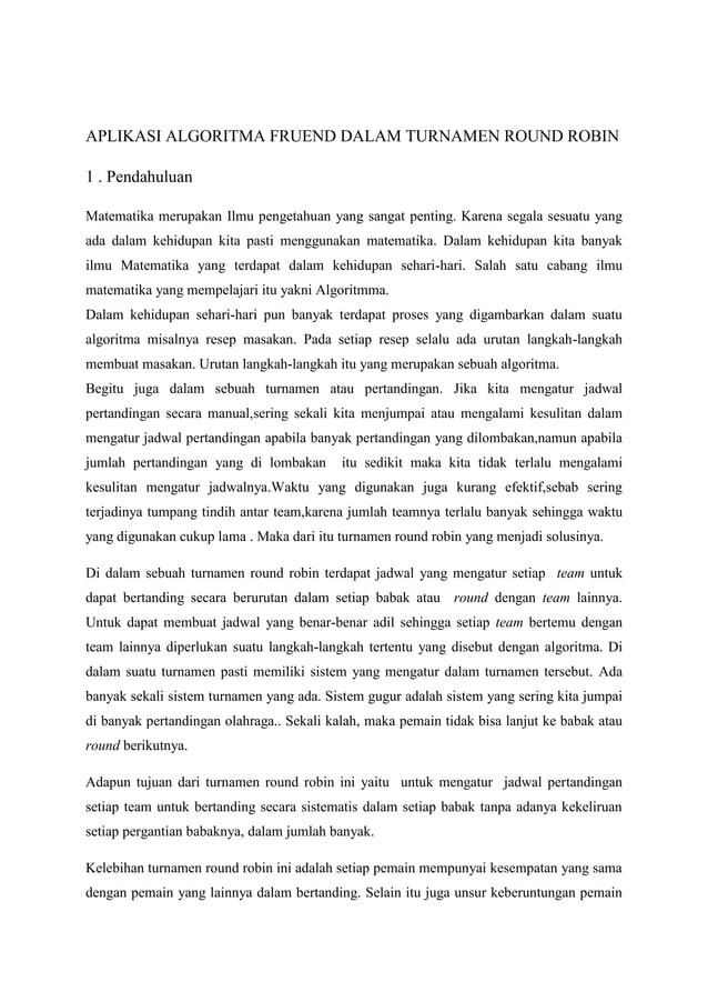 Aplikasi algoritma fruend dalam turnamen round robin | DOCX