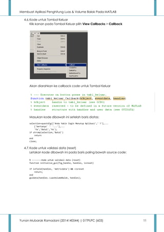 Membuat Aplikasi Penghitung Luas & Volume Balok Pada MATLAB | PDF