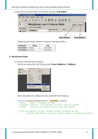 Membuat Aplikasi Penghitung Luas & Volume Balok Pada MATLAB | PDF