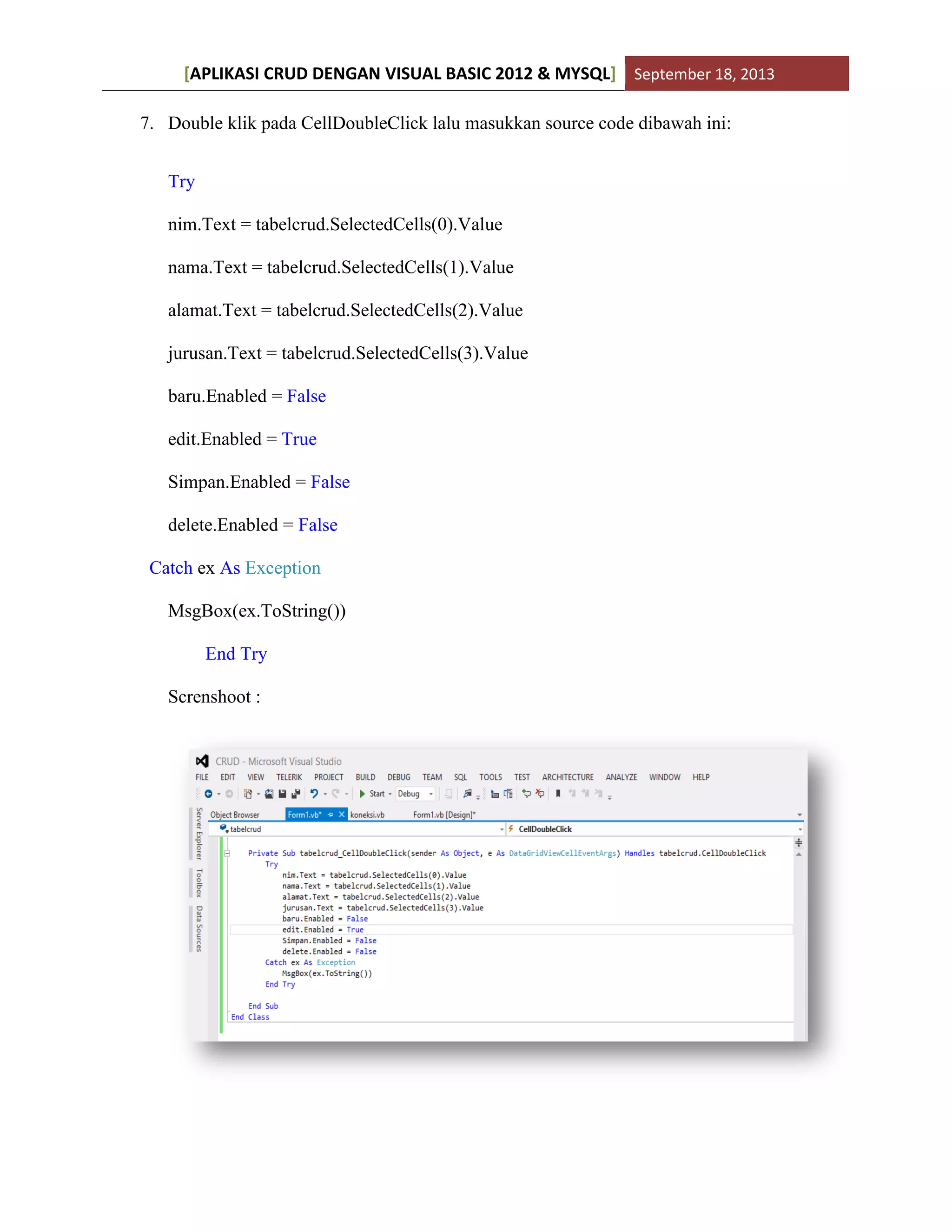 Aplikasi crud dengan visual basic 2012 | PDF