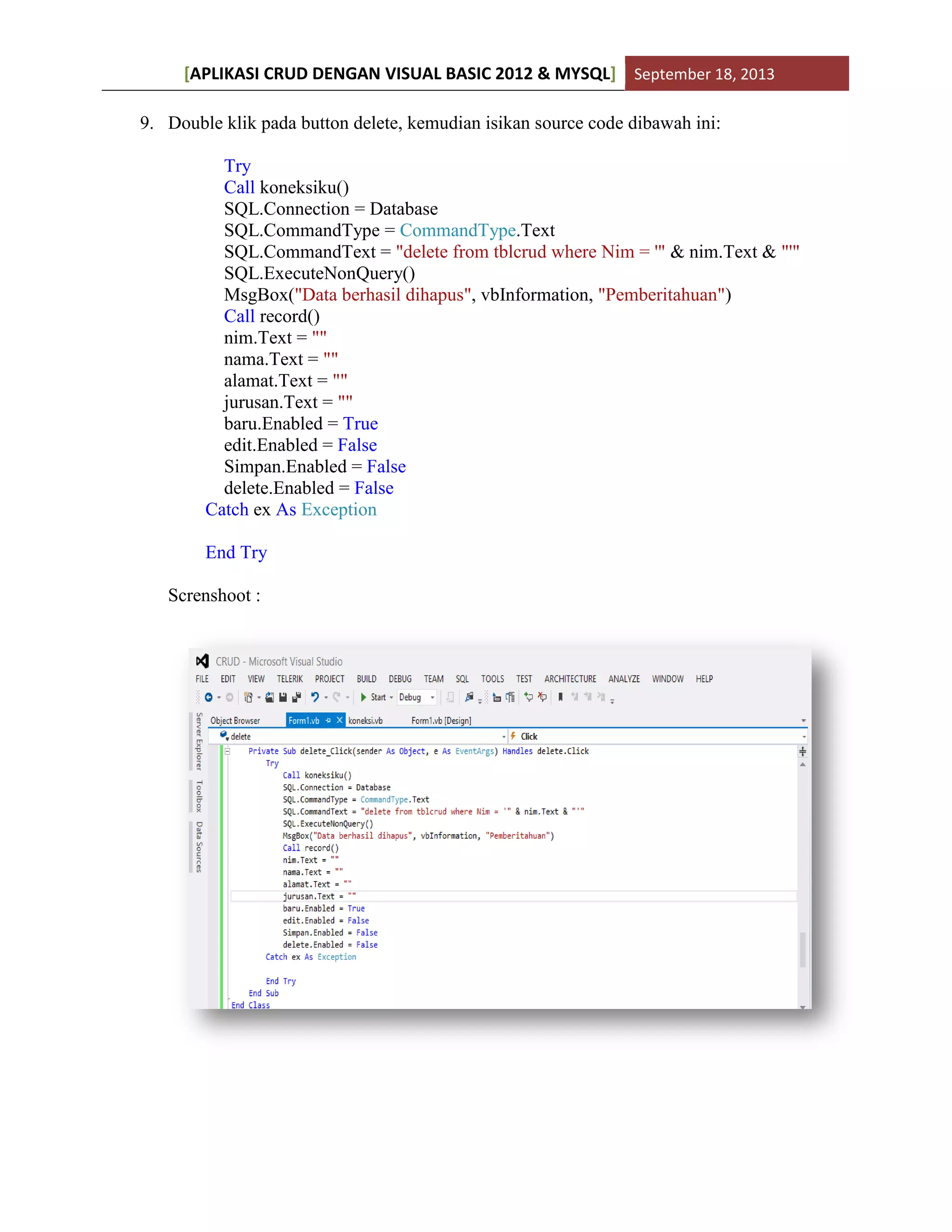 Aplikasi crud dengan visual basic 2012 | PDF