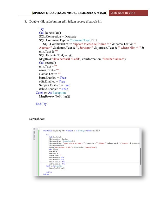 Aplikasi crud dengan visual basic 2012 | PDF