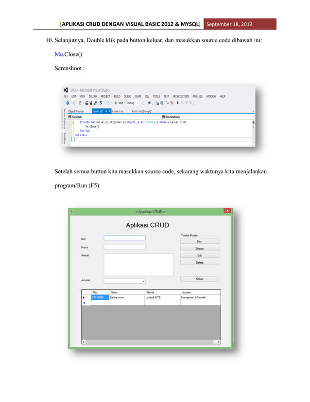Aplikasi crud dengan visual basic 2012 | PDF