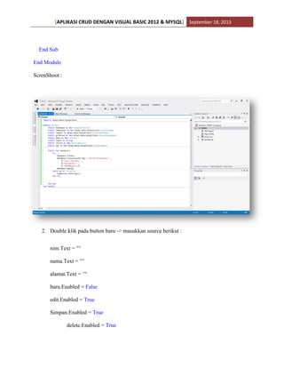 Aplikasi crud dengan visual basic 2012 | PDF
