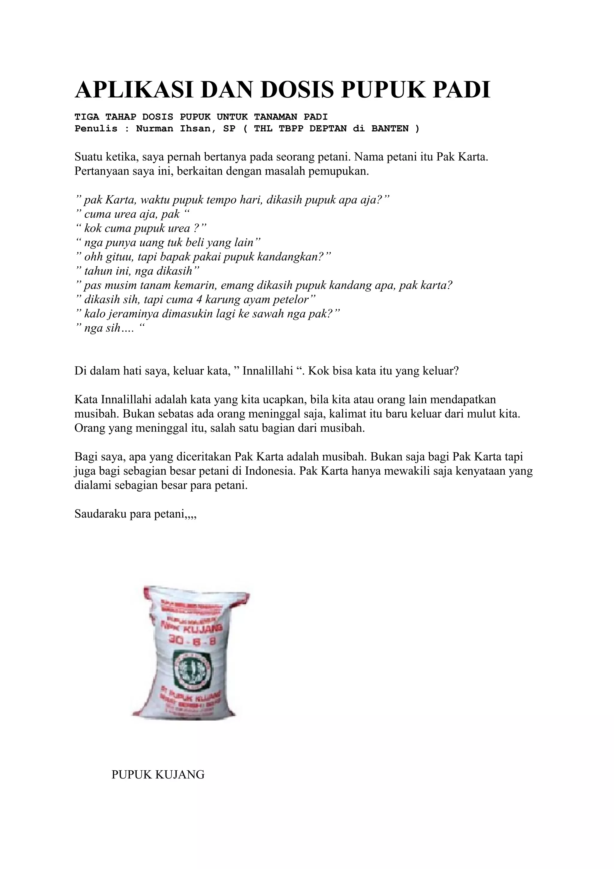 Aplikasi dan dosis pupuk | PDF