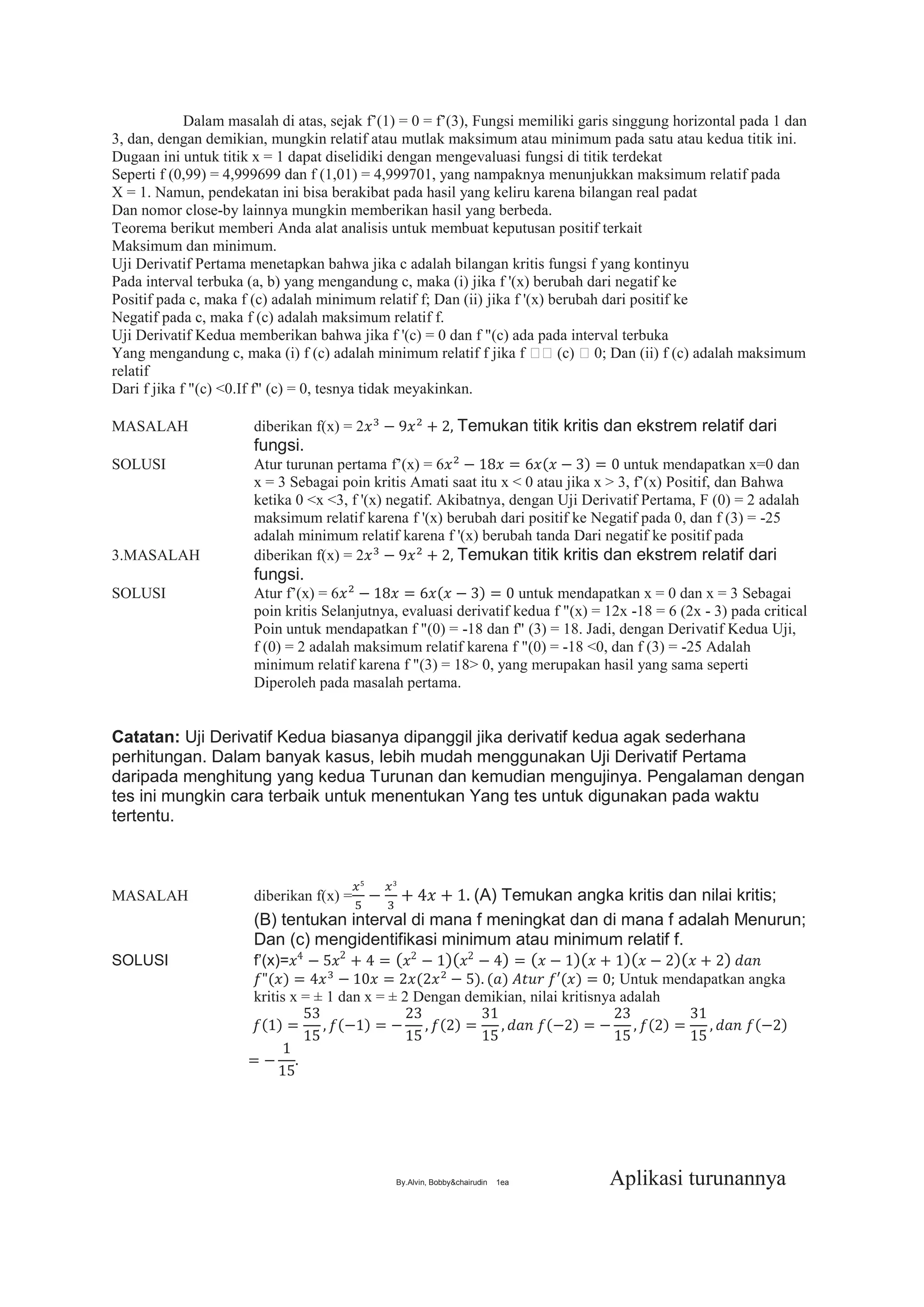 Aplikasi dari turunannya bac | PDF