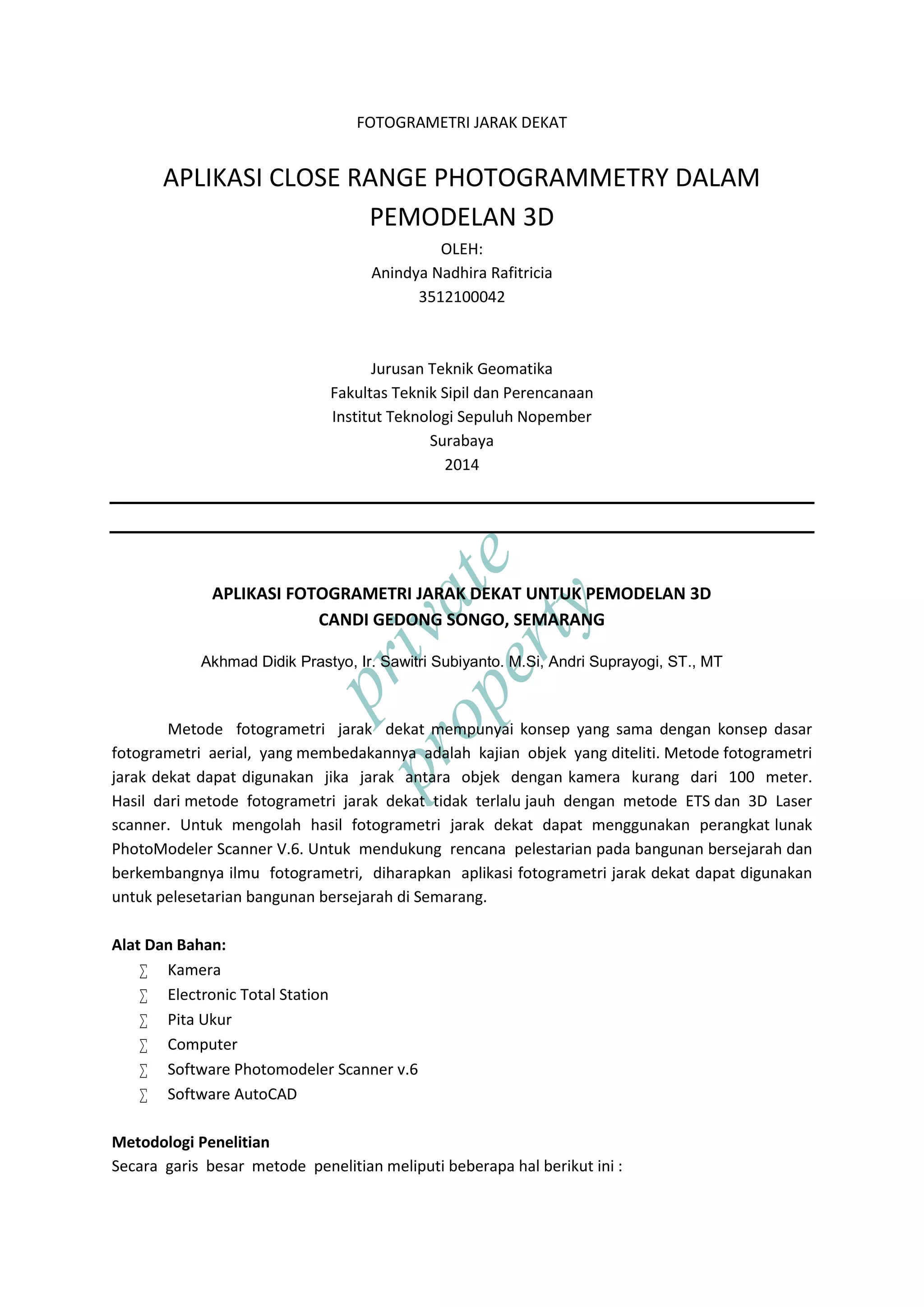 Aplikasi fotogrametri jarak dekat untuk pemodelan 3D | PDF