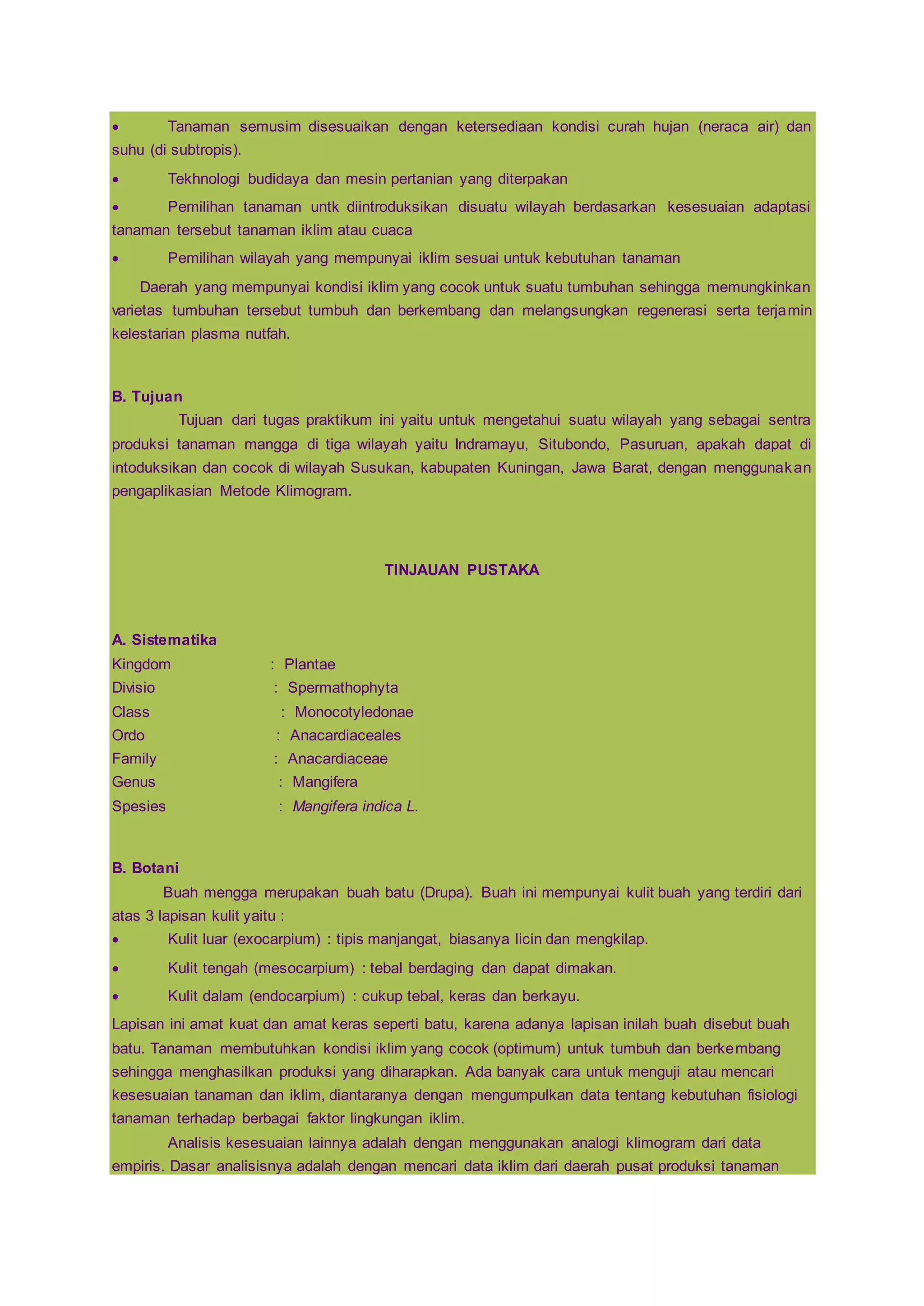 Aplikasi metode klimogram untuk budidaya buah mangga | PDF