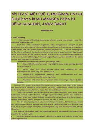 Aplikasi metode klimogram untuk budidaya buah mangga | PDF