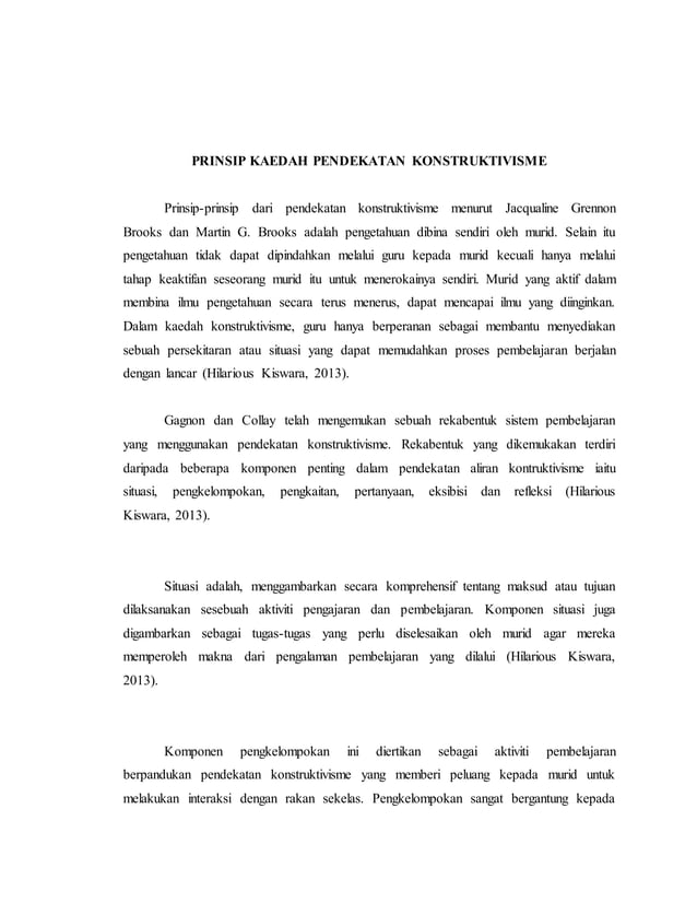 Aplikasi pendekatan konstruktivisme dalam kalangan murid prasekolah | DOCX