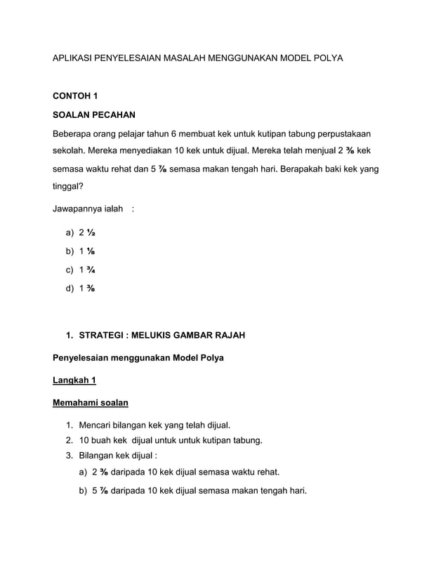 Aplikasi penyelesaian masalah menggunakan model polya | DOCX