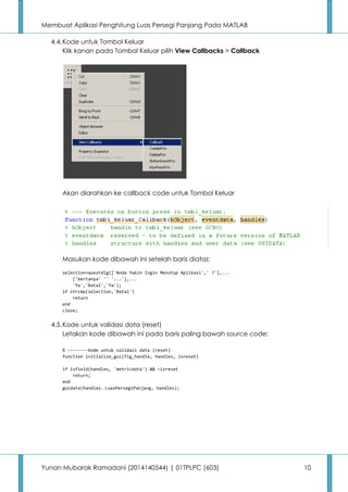 Membuat Aplikasi Penghitung Luas Persegi Panjang Pada MATLAB | PDF
