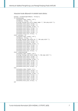 Membuat Aplikasi Penghitung Luas Persegi Panjang Pada MATLAB | PDF