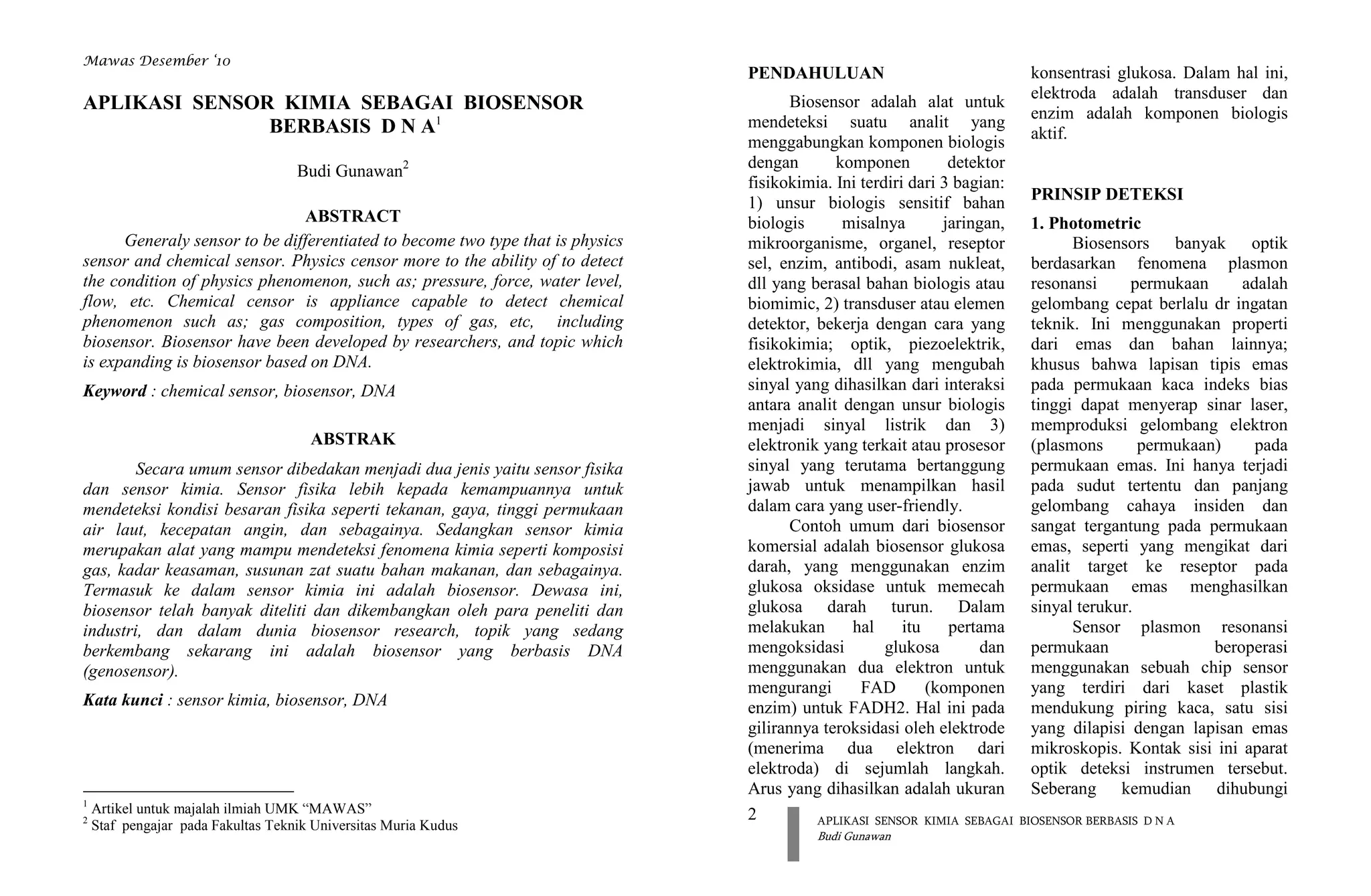Aplikasi sensor kimia sebagai biosensor | PDF