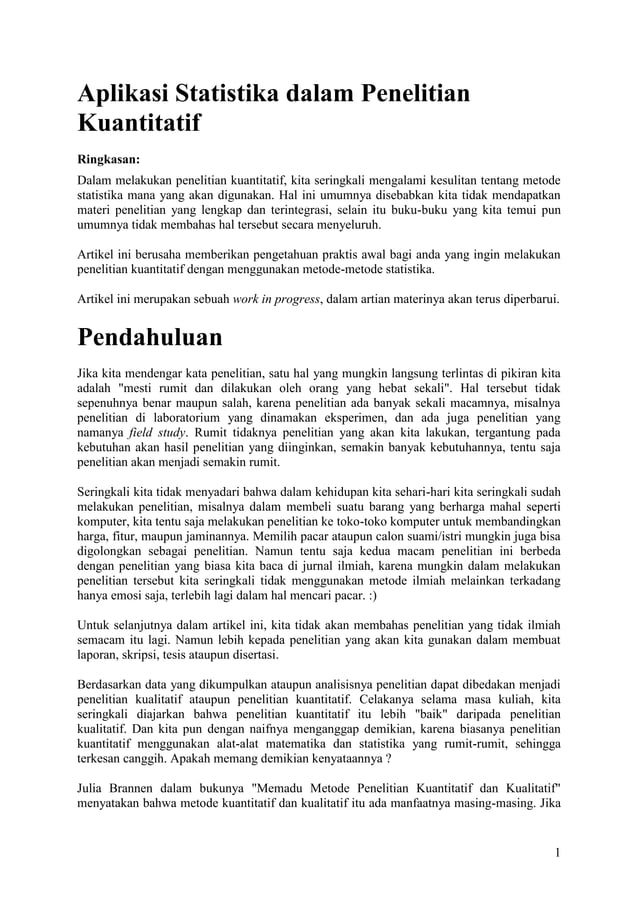 Aplikasi statistika dalam penelitian kuantitatif | DOCX