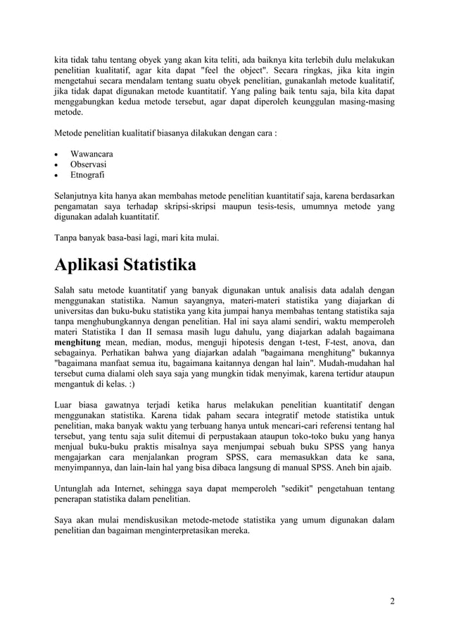Aplikasi statistika dalam penelitian kuantitatif | DOCX