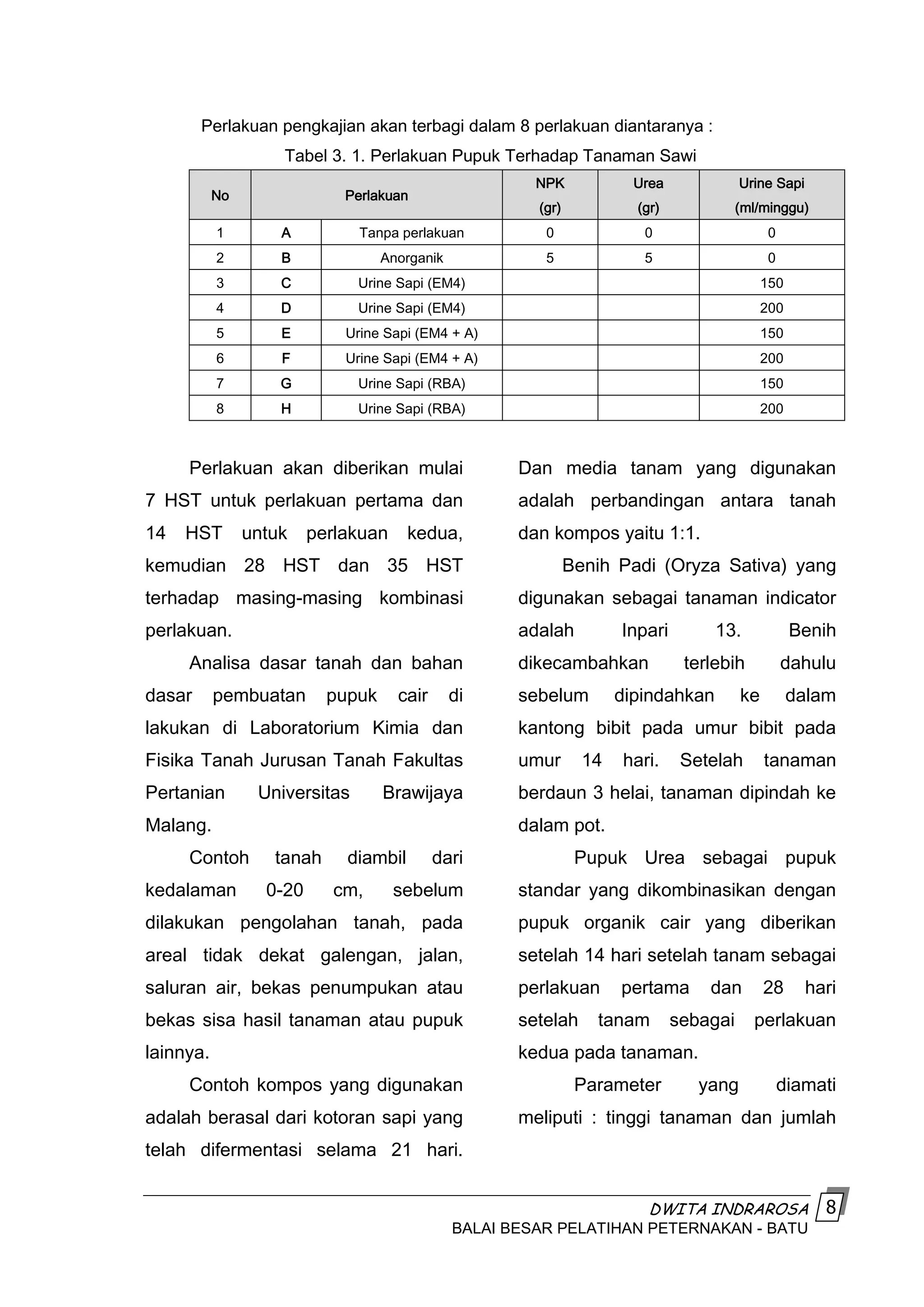 Aplikasi urine sapi dengan inokulan bakteri dan urea terhadap tanaman ...