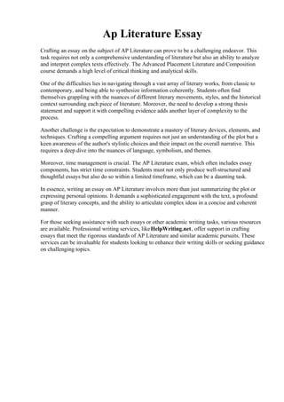 Ap Literature Essay. AP Literature Essays that Scored a 9: Prompt for ...