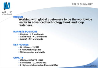 Aplix Presentation En 2011 | PPTX | Manufacturing Industry | Industries