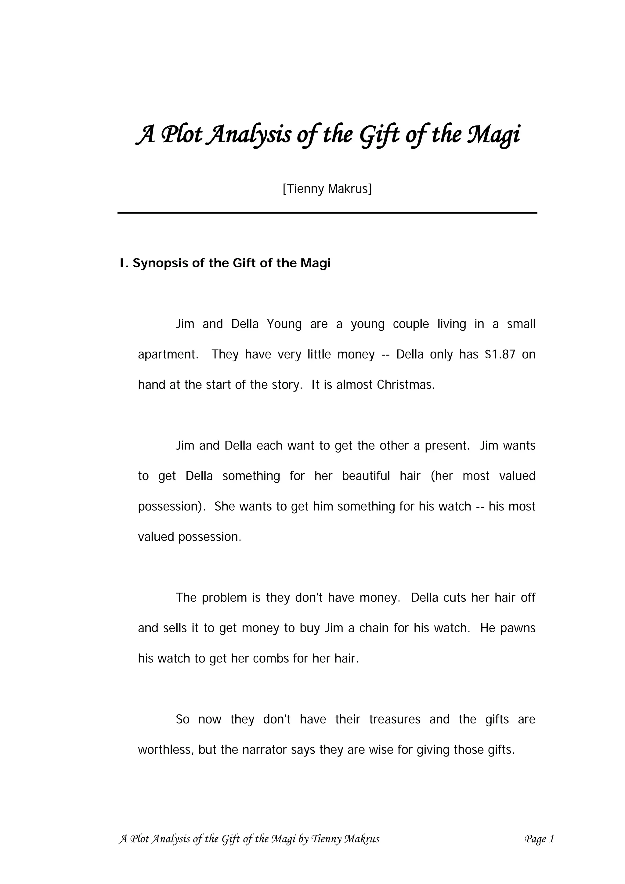 A plot analysis of the gift of the magi | PDF