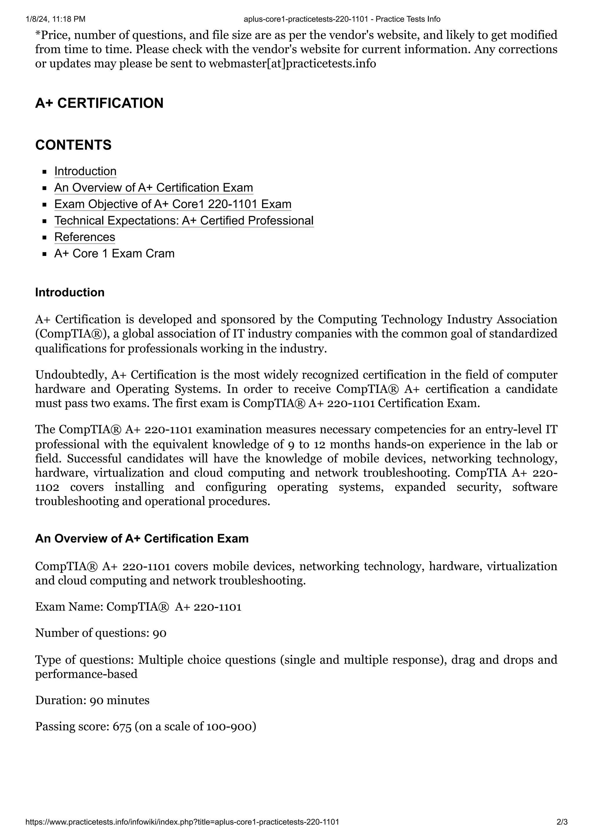 aplus-core1-practicetests-220-1101 - Practice Tests | PDF