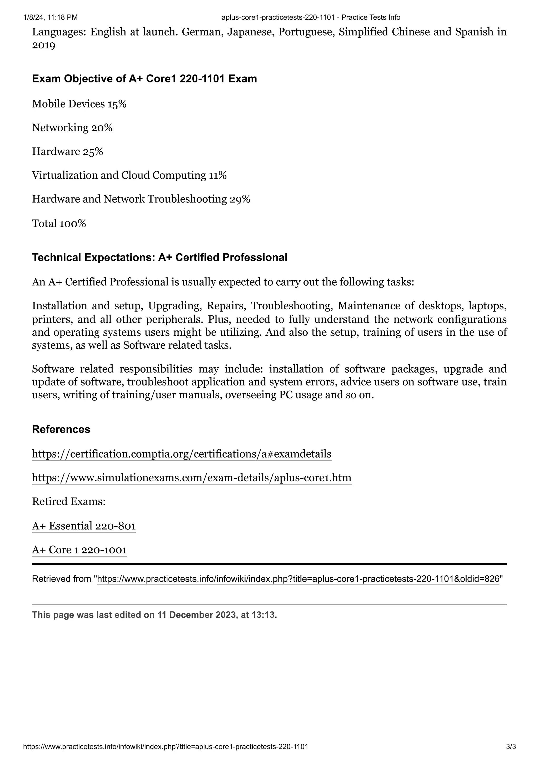 aplus-core1-practicetests-220-1101 - Practice Tests | PDF