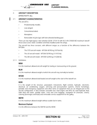 Airplane Planning Manual Embraer series 195 | PDF