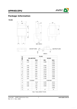 Original P-Channel Mosfet APM4015P APM4015 4015 TO-252 New ANPEC | PDF