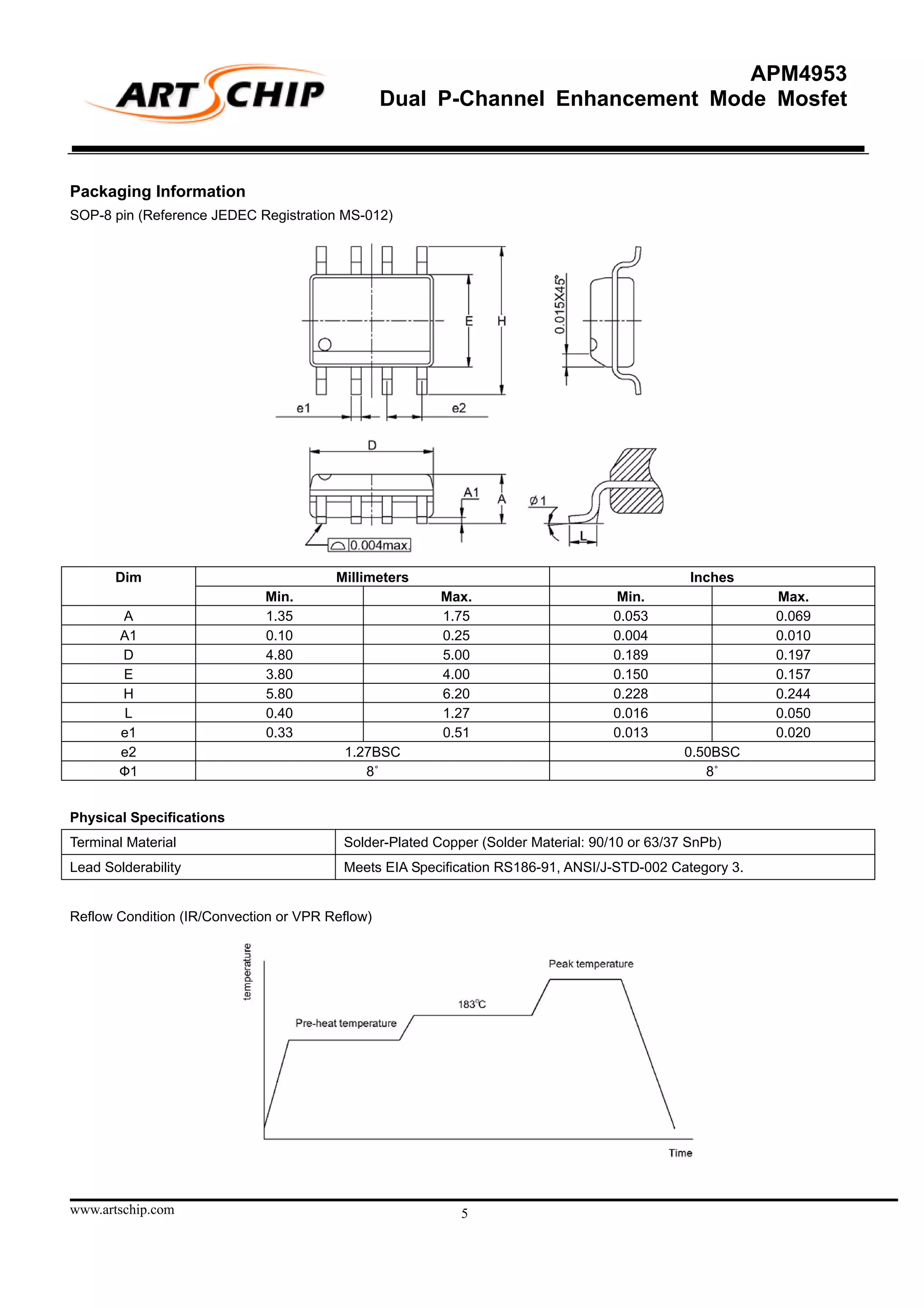 Original P-Channel Mosfet APM4953 4953 25V 4.9A SOP-8 New Artschip | PDF