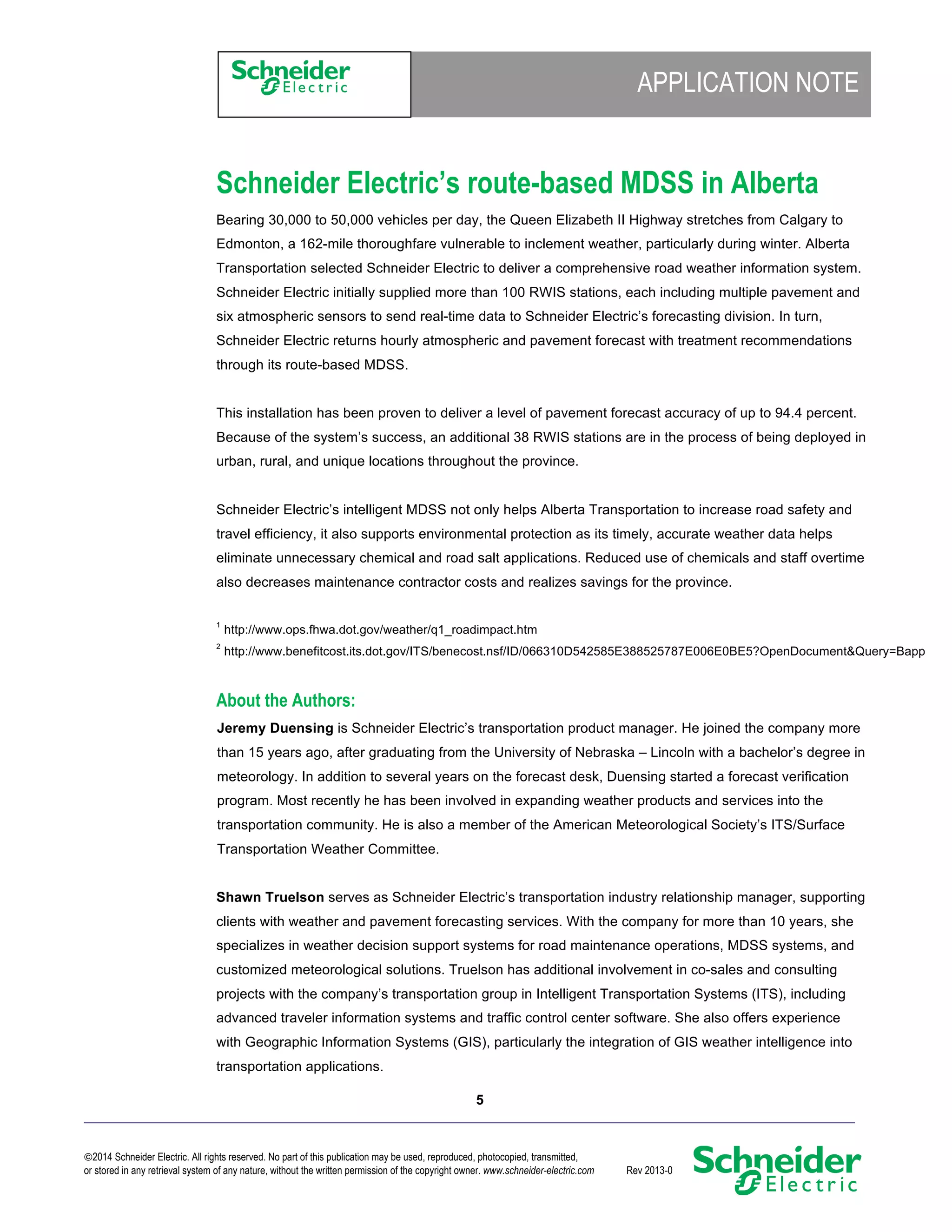 Application Note: Maintenance Decision Support System (MDSS) for Winter Road Maintenance | PDF