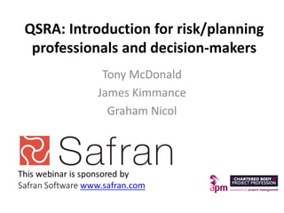 APM QSRA webinar; introduction for risk and planning professionals and ...