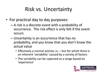 APM QSRA webinar; introduction for risk and planning professionals and ...