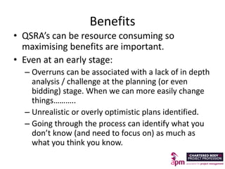 APM QSRA webinar; introduction for risk and planning professionals and ...