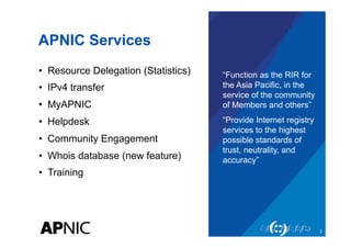 APNIC Services by Anna Mulingbayan | PDF | Internet | Computing