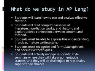 Don't Say We Didn't Warn You: AP Lang Info | PPT