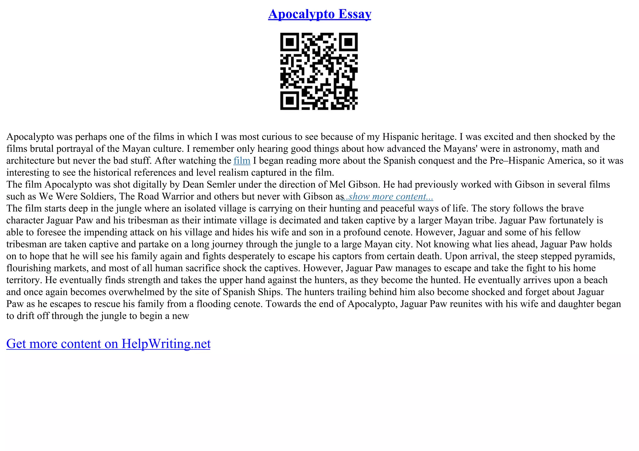 Apocalypto Summary | PDF