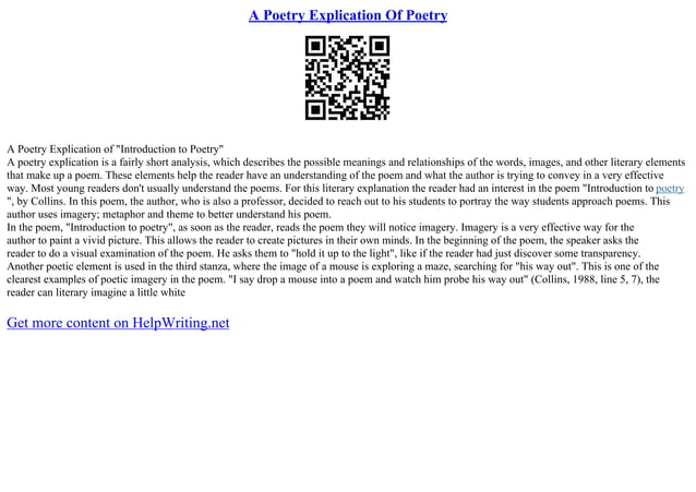A Poetry Explication Of Poetry | PPT