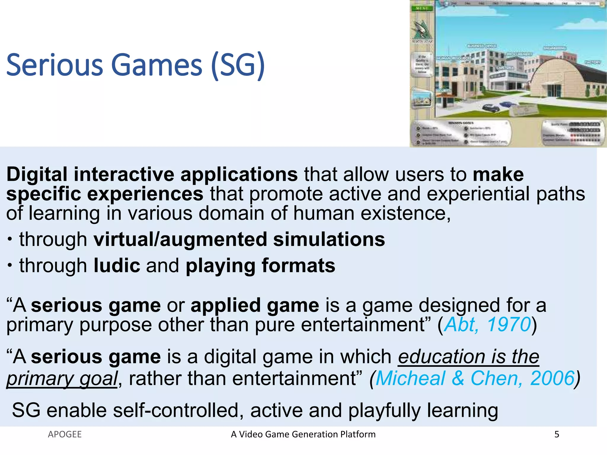 Online generation of smArt adaPtive videO GamEs for Education (APOGEE ...